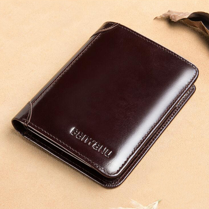BANYANU Anti RFID Card Holder Genuine Leather Wallet Men Fashion Small ...