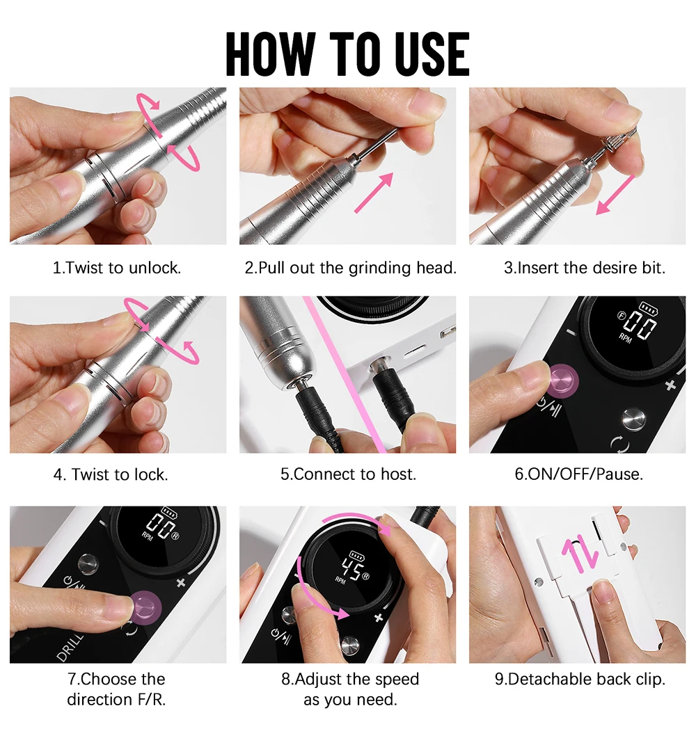 FZC 45000RPM Nail Drill Machine Electric Portable Nail File ...