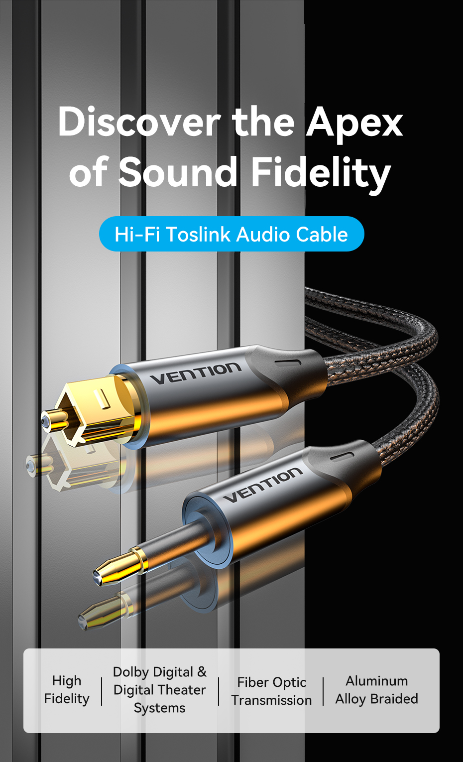 Vention Optical Fiber Square Port to 3.5mm Optical Fiber Round Port ...