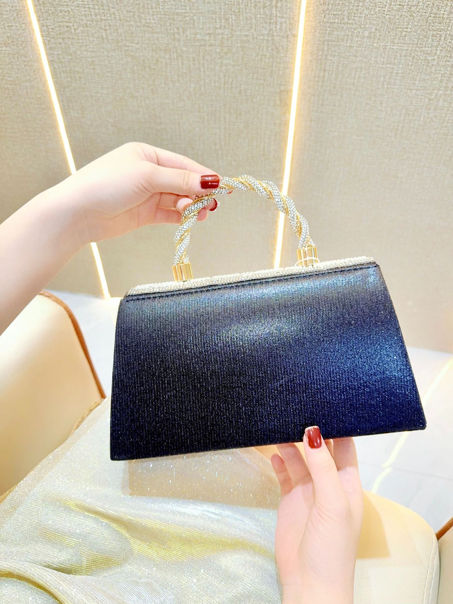 handbag Fashion Retro Full Diamond Pearl Chain Small Square Bag Dinner ...