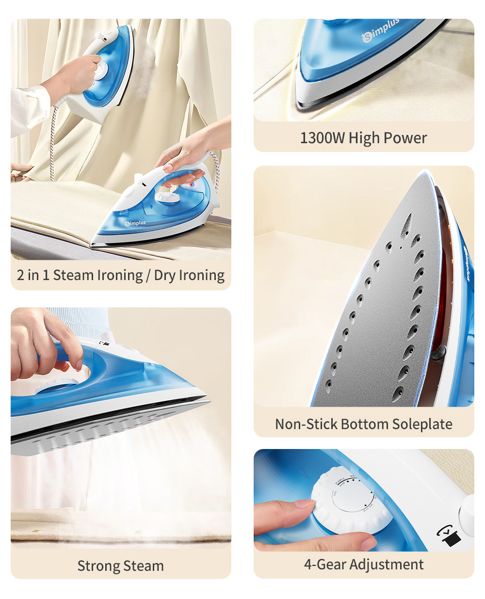 Simplus 2 in 1 Dry & Steam Iron 1300W Garment Steamer Flat Iron ...