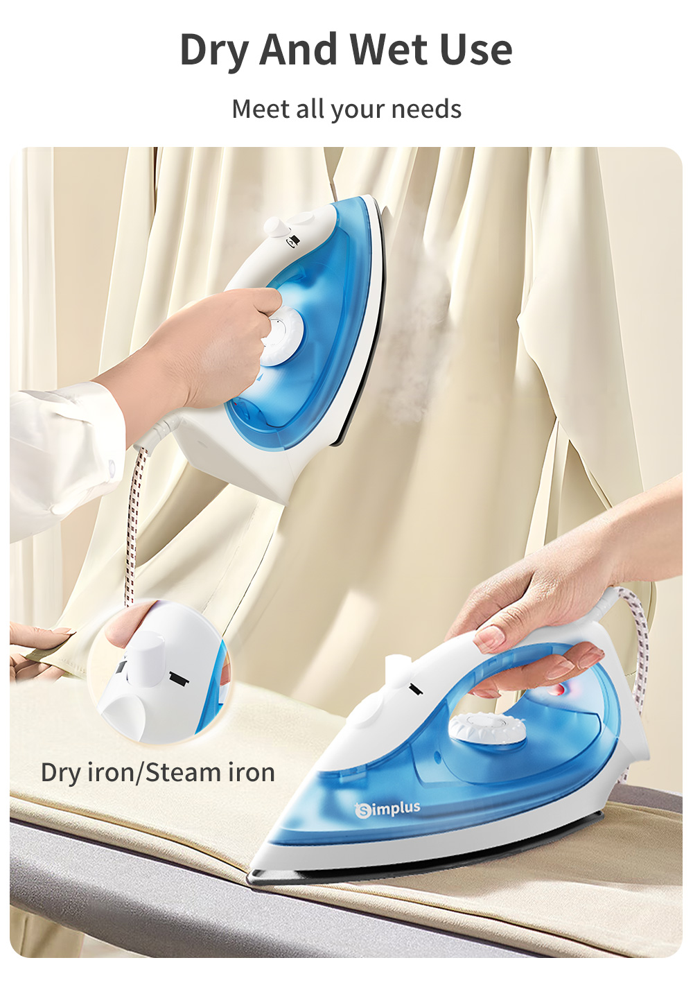 Simplus 2 in 1 Dry & Steam Iron 1300W Garment Steamer Flat Iron ...