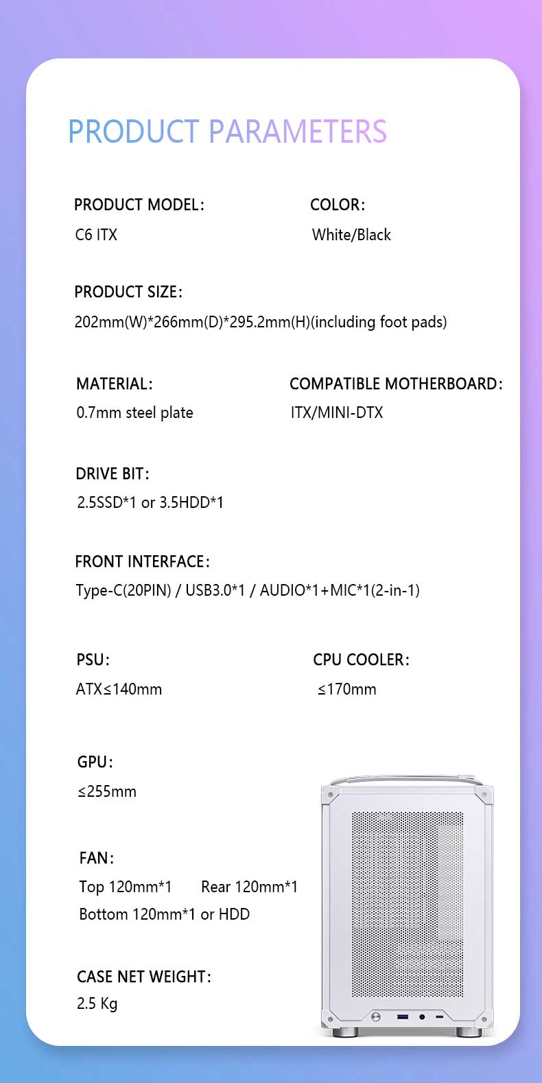 Jonsbo C6 MATX Mini ITX Case for PC Type-C ATX Power Supply ITX ...