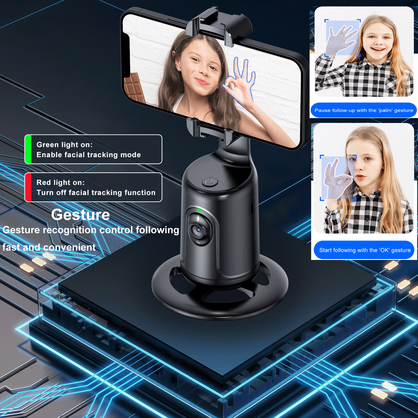 P01 PR0 AI Smart Gimbal 360° Auto Face with Remote Controls Auto Face Tracking rotation holder ...