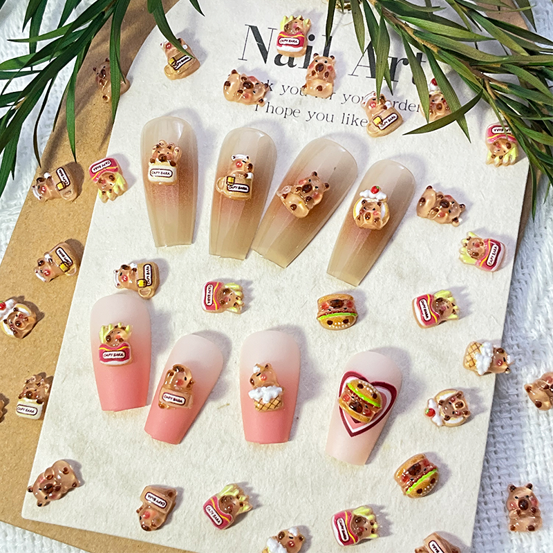 50pcs Nail Mini Capybara Cartoon Girly 3D Cute Resin Nails Art DIY ...