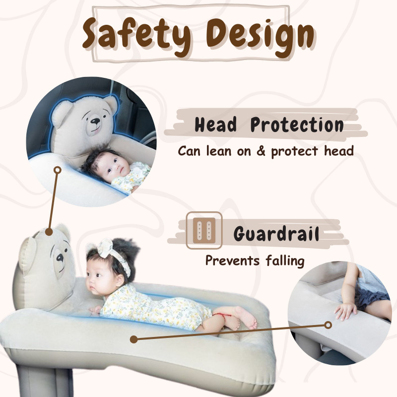 Inflatable Baby Car Bed Portable Toddler Travel Air Bed Reusable ...