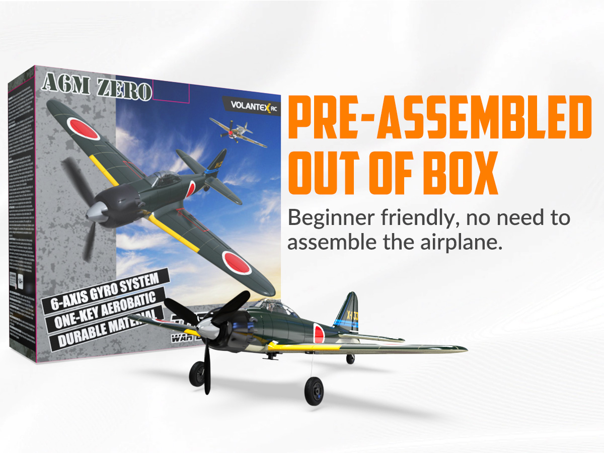 VOLANTEXRC RC Plane A6M Zero Remote Aircraft EPP 400mm Wingspan 2.4G 6 ...