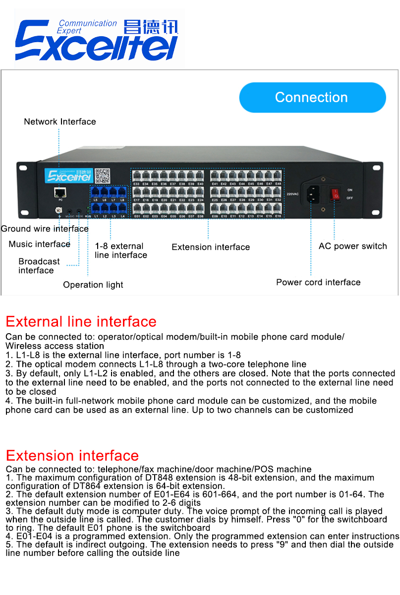 ZC DT864 Telephone Exchange Group Telephone 4 in 64 out Switchboard Traffic Management IVR Voice ...
