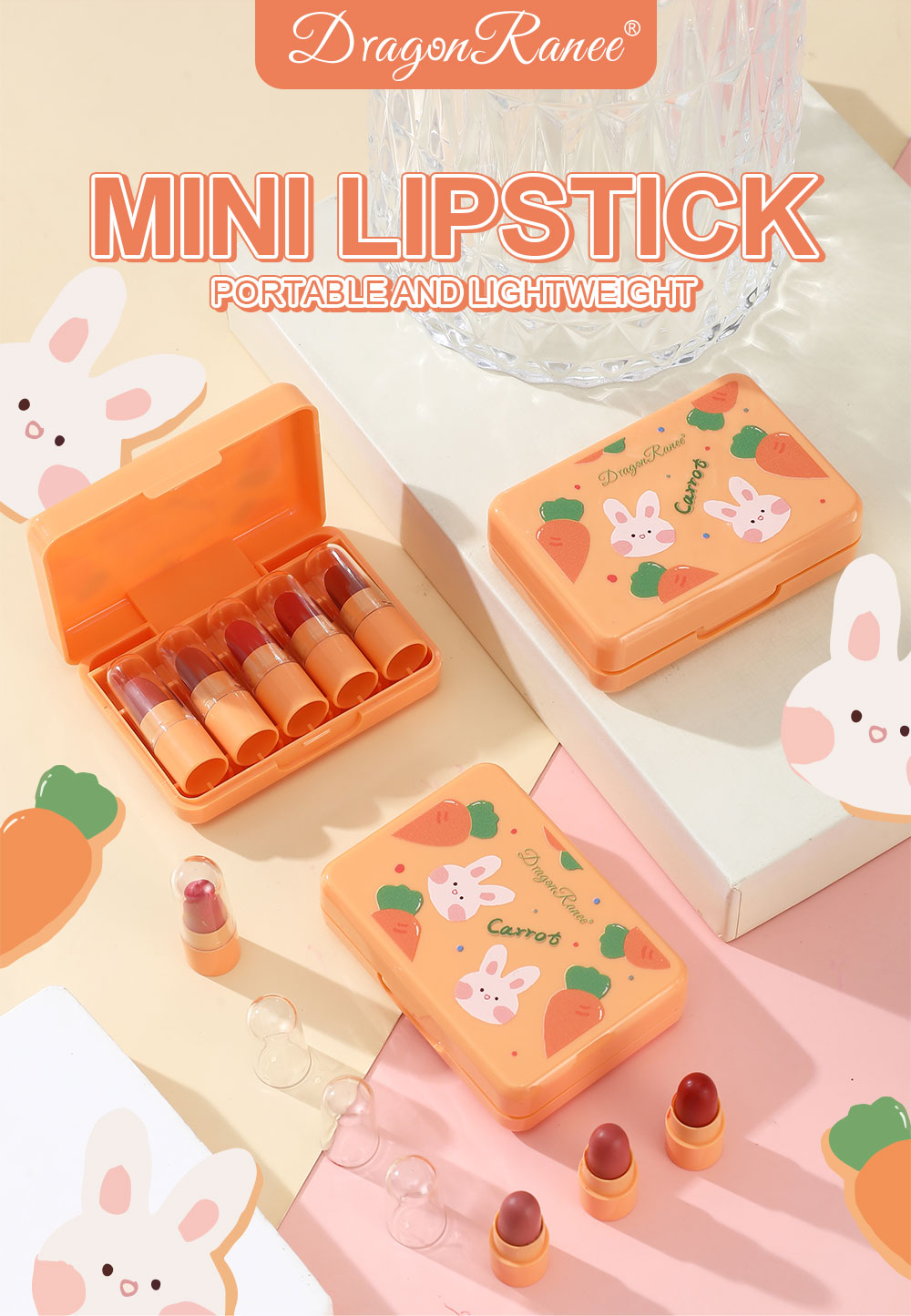 Five-piece Set Box Mini Small Lipstick Lip Gloss Cute Easy to Carry Non ...