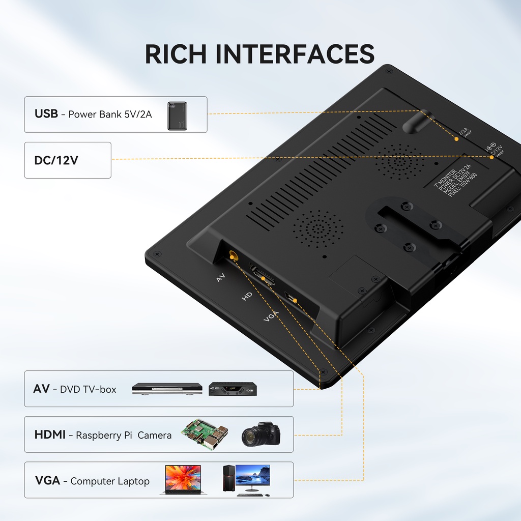 Eyoyo 7 inch/10 inch Monitor, 1024x600 Small IPS HDMI Monitor, HDMI VGA ...