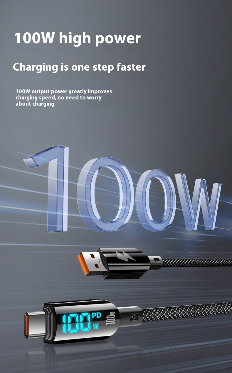 Speed Up 500% 100W Mecha Digital Display Cable USB Type C Super Fast ...