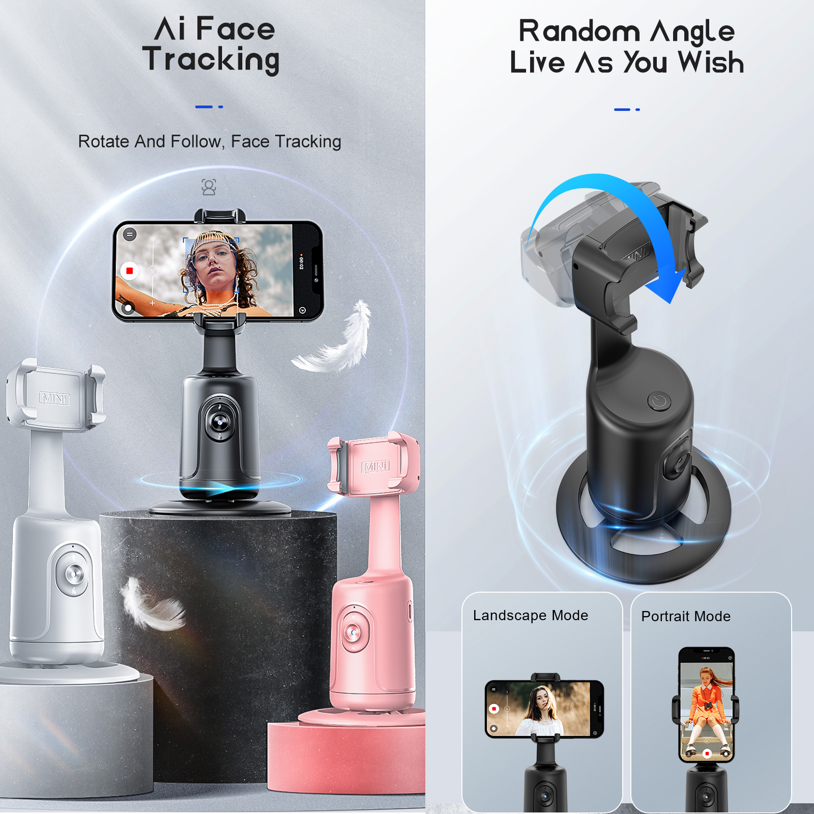 P01 AI Smart Gimbal 360° Auto Face Tracking rotation holder Phone Holder For smartphone video ...