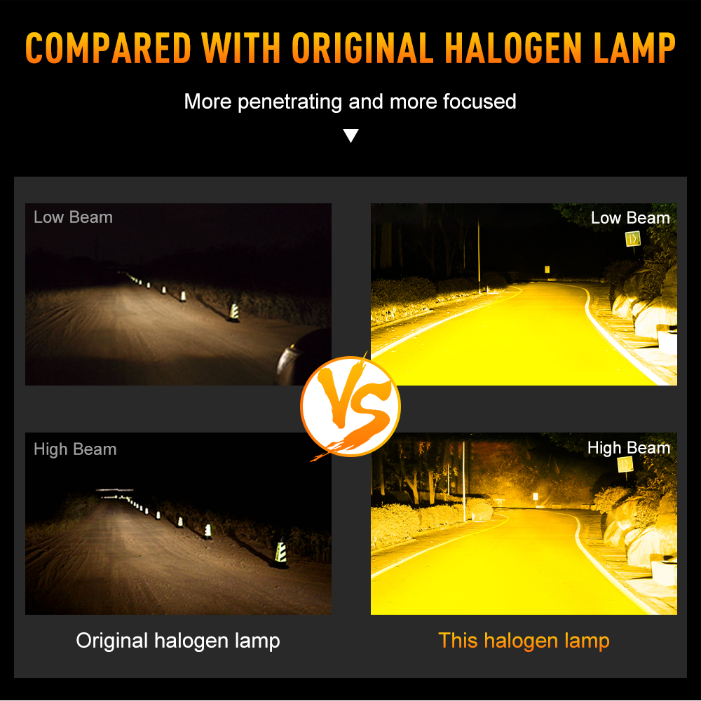 2pcs Yellow Halogen Bulbs 100W H1 H3 H4 H7 H9 H11 9005 9006 Auto ...