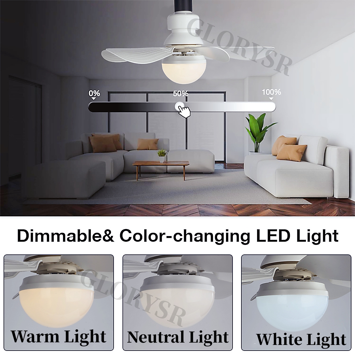 Nordic Dimmable Ceiling Fan with Light 30W Modern Tri Color E27 Fan ...