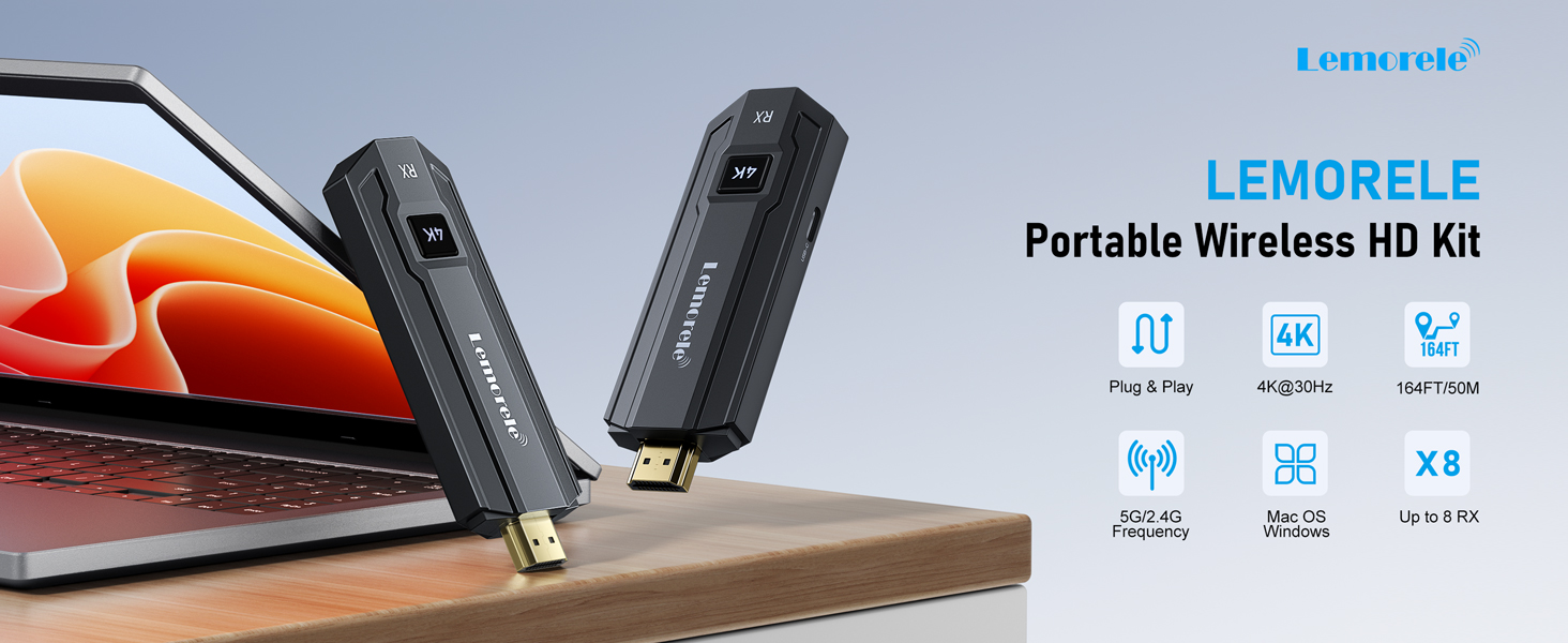 Lemorele P50 Wireless screen sharing device WiFi HDMI Transmitter ...