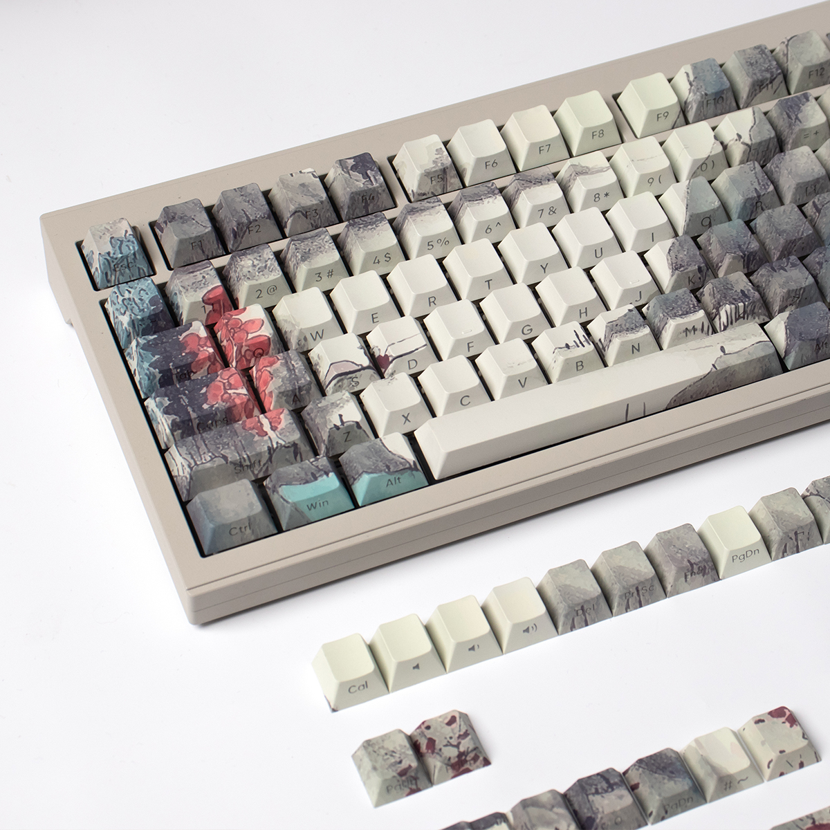 PBT Keycaps Ink Wash Painting 135Keys/Set Translucency Cherry Profile ...