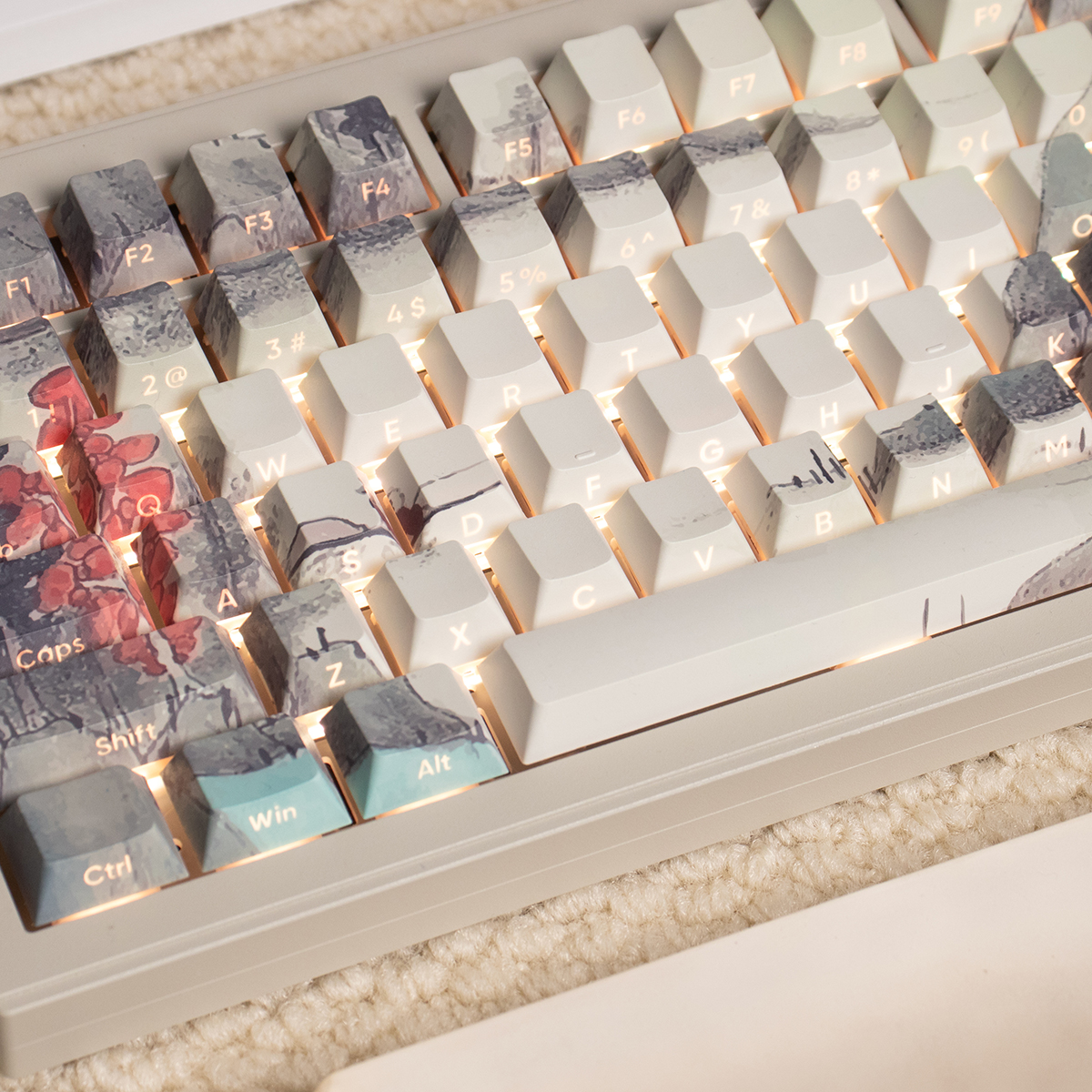 PBT Keycaps Ink Wash Painting 135Keys/Set Translucency Cherry Profile ...