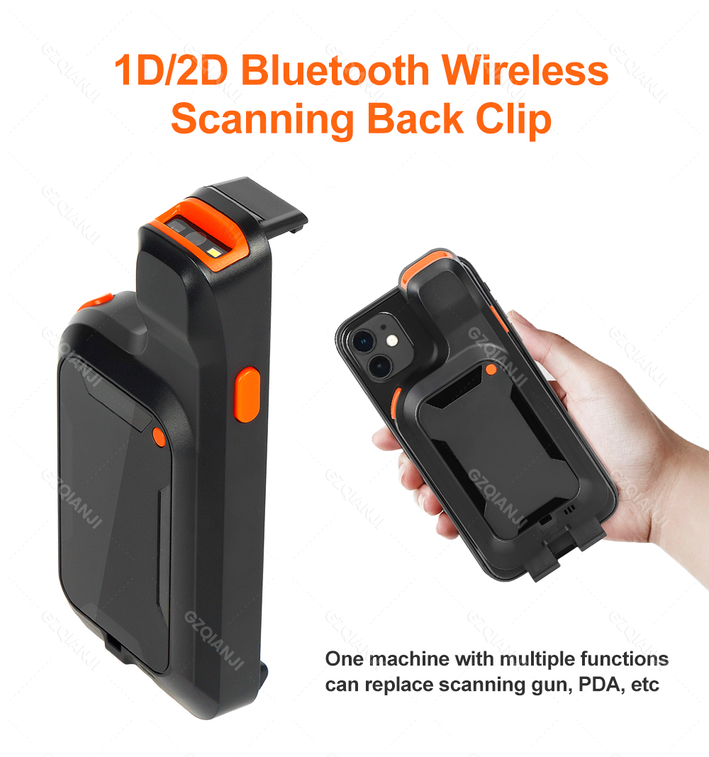 Back Clip 1D/2D/QR Barcode Scanner Bluetooth 2.4G Support Android iOS ...