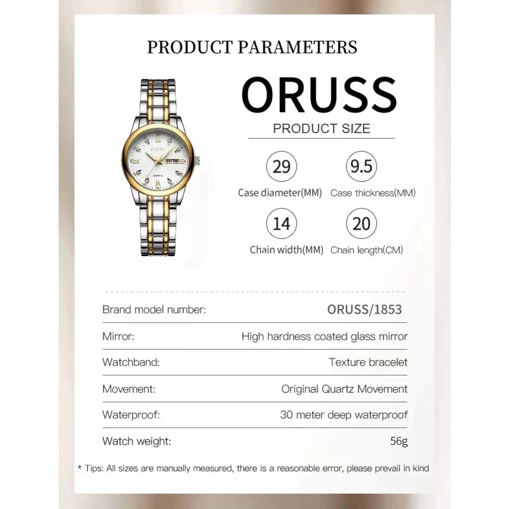 [Gift][With Box]ORUSS Original Men/Women Stainless Steel Dual Calendar ...