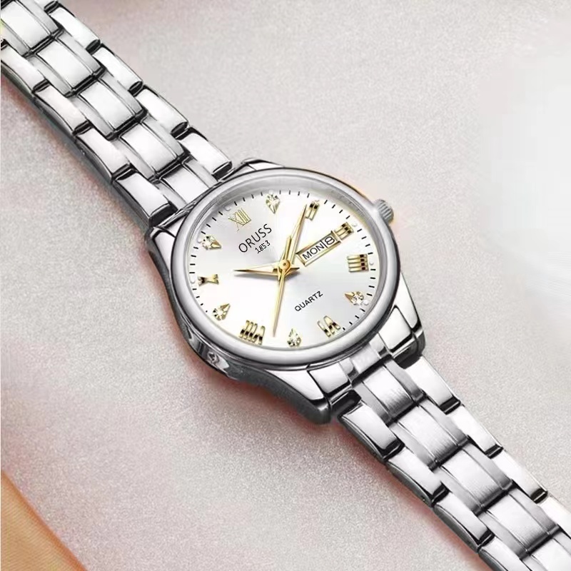 [Gift][With Box]ORUSS Original Men/Women Stainless Steel Dual Calendar ...