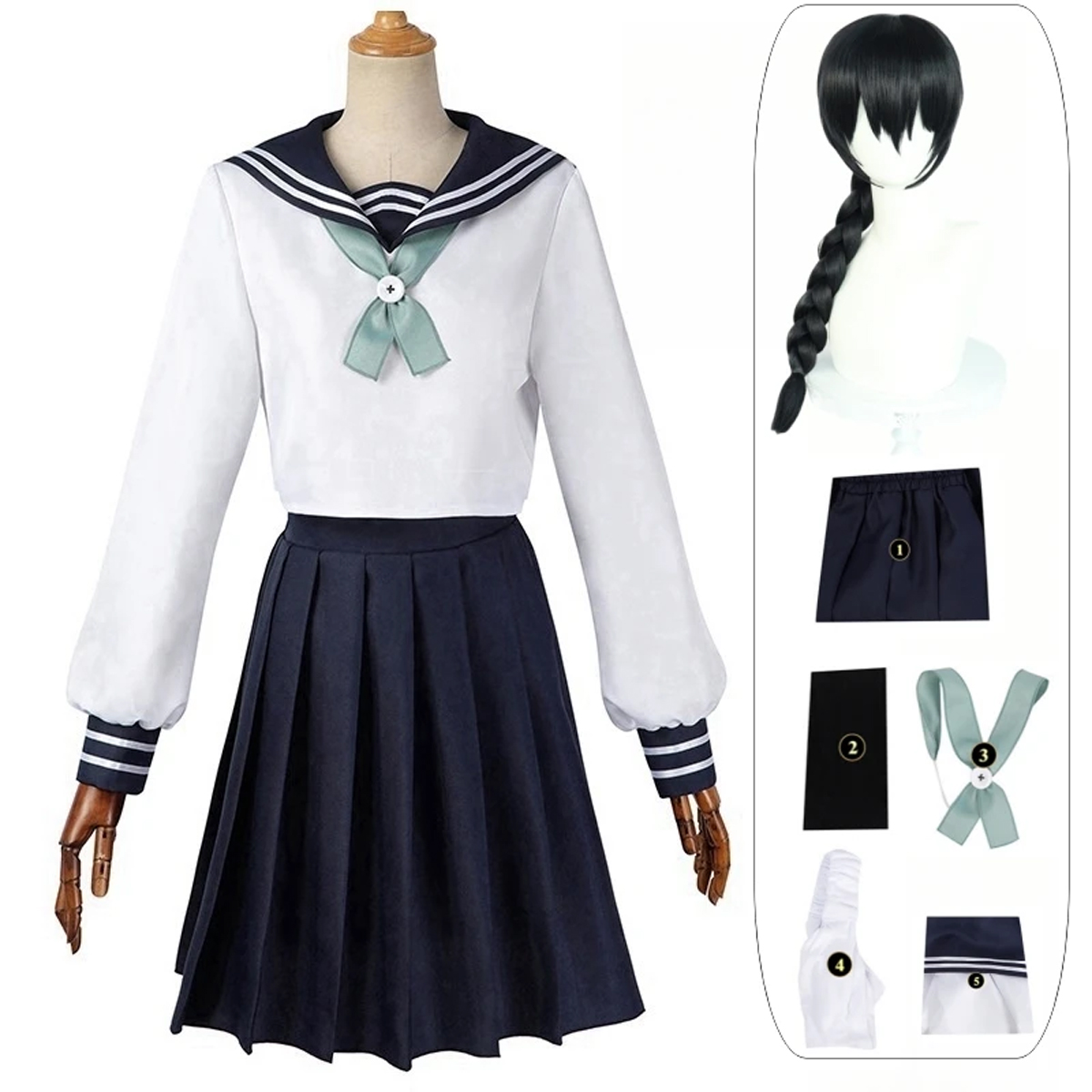 Jujutsu JJK Manga Anime Amanai Riko Cosplay Costume Wig JK Skirt Sailor ...