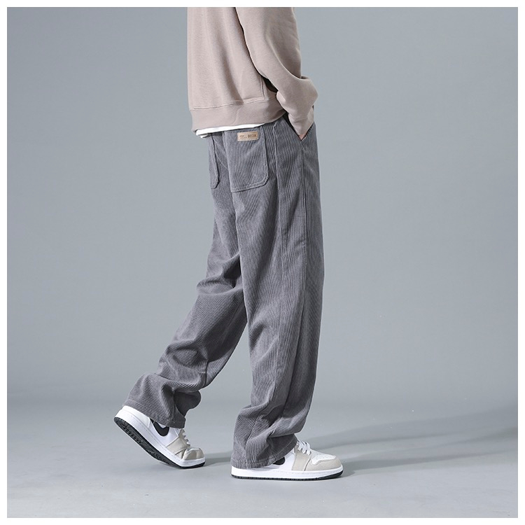 WQ Corduroy Pants For Men Stripe Texture Korean Khaki Baggy Straight ...