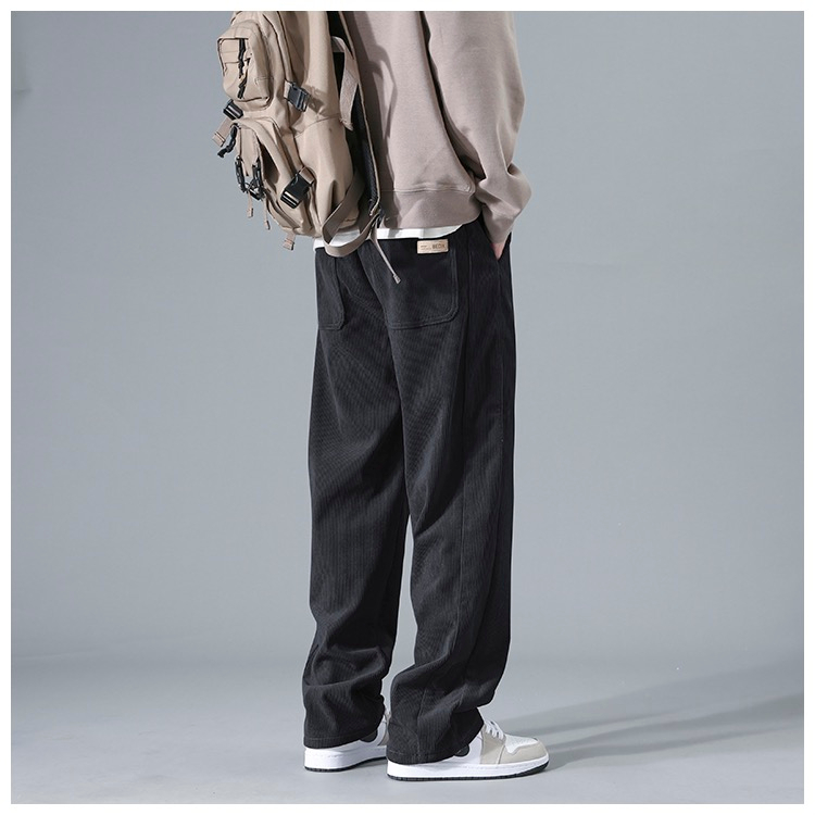 WQ Corduroy Pants For Men Stripe Texture Korean Khaki Baggy Straight ...