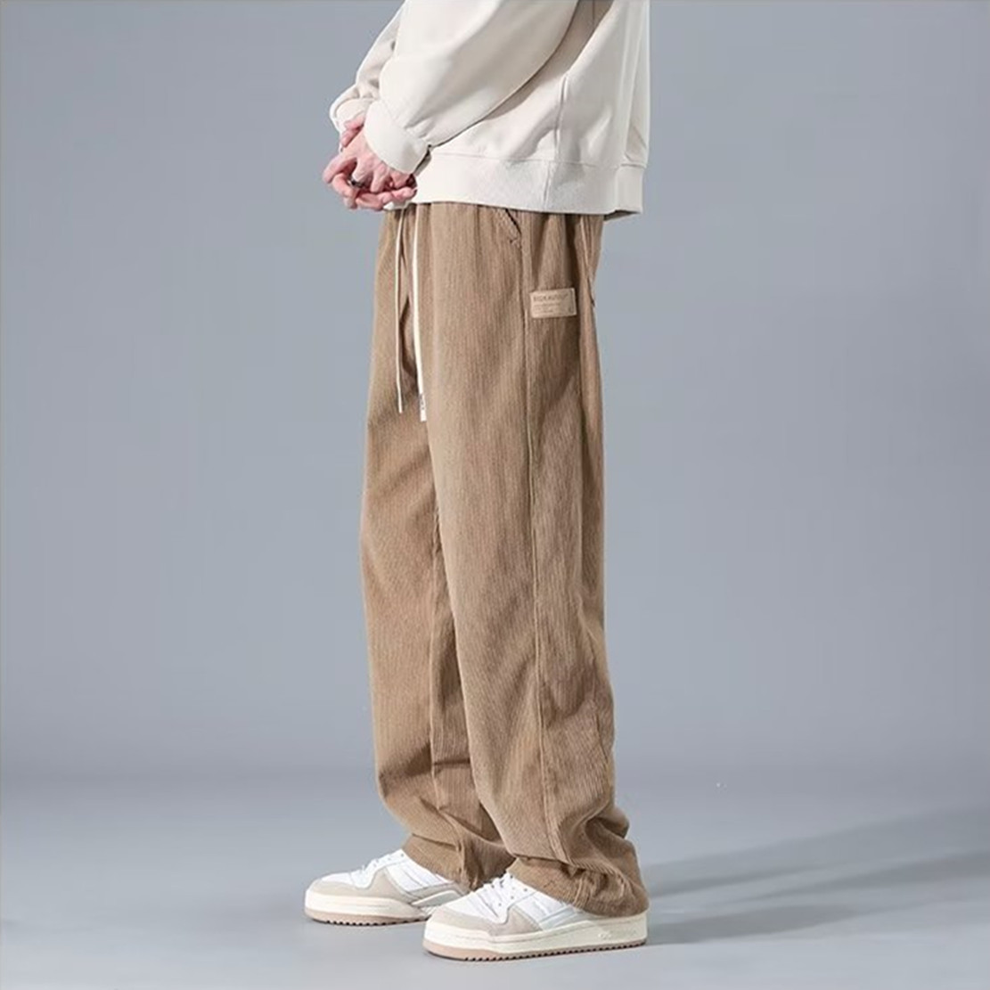 WQ Corduroy Pants For Men Stripe Texture Korean Khaki Baggy Straight ...