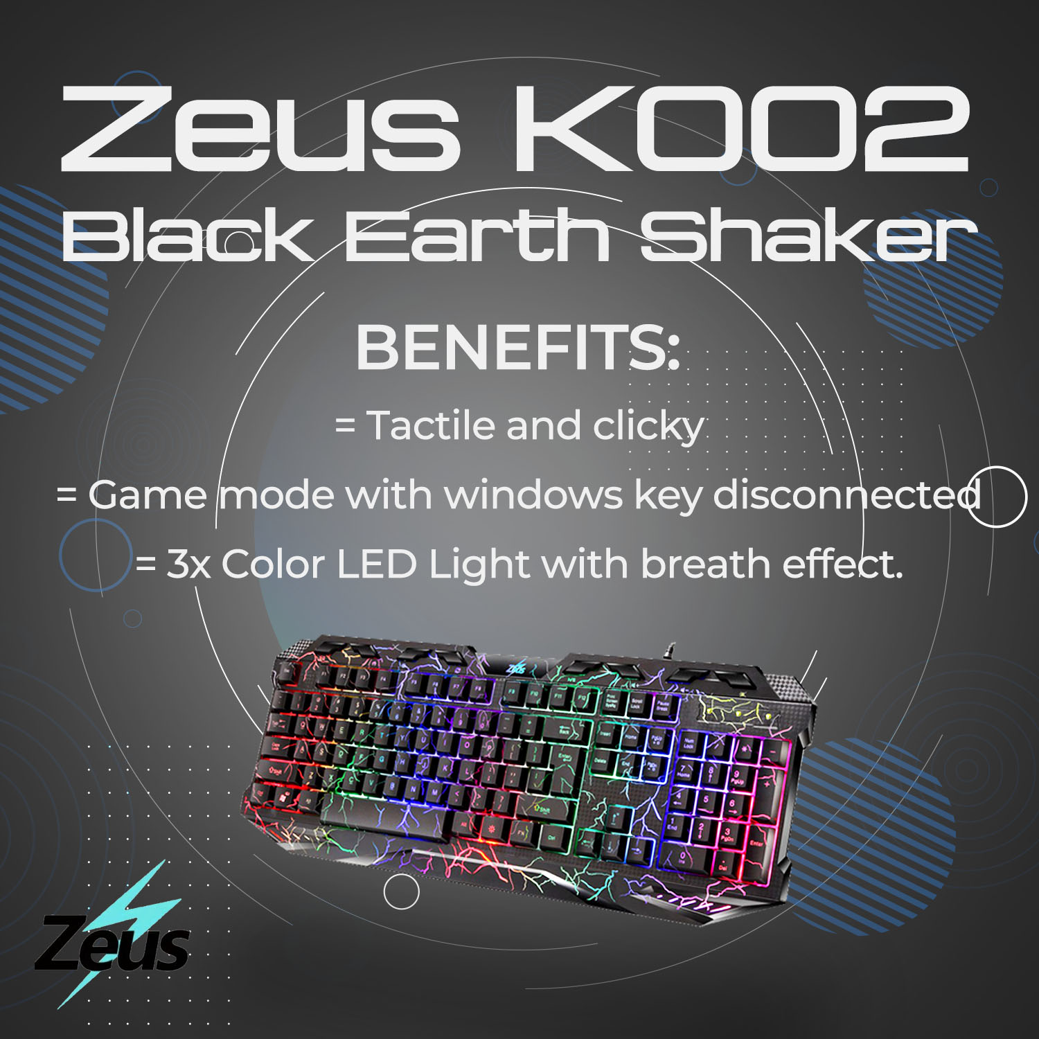 Zeus K-002 Black Earthshaker Multi-Media Gaming Keyboard | Shopee ...