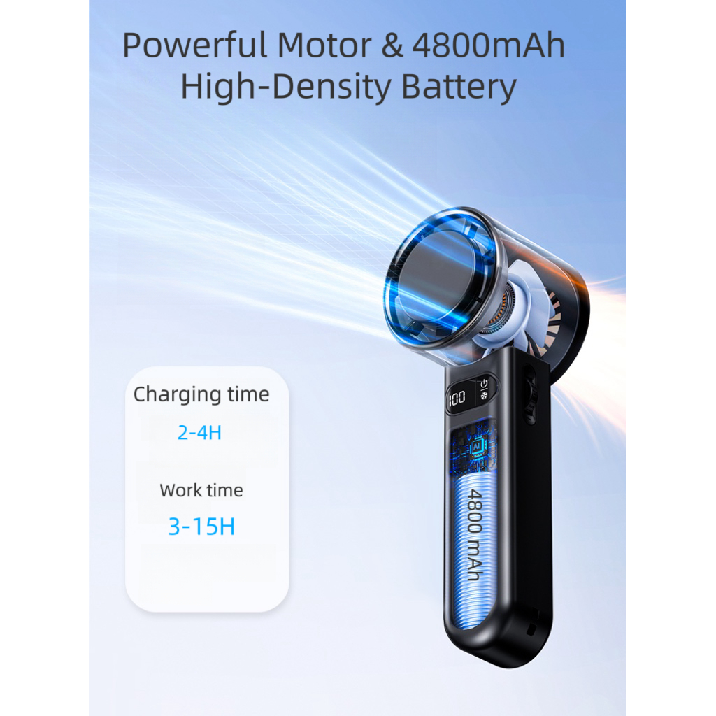 Jiditech High Speed Refrigeration Handheld Fan 4800mAh 100 Level Speed ...