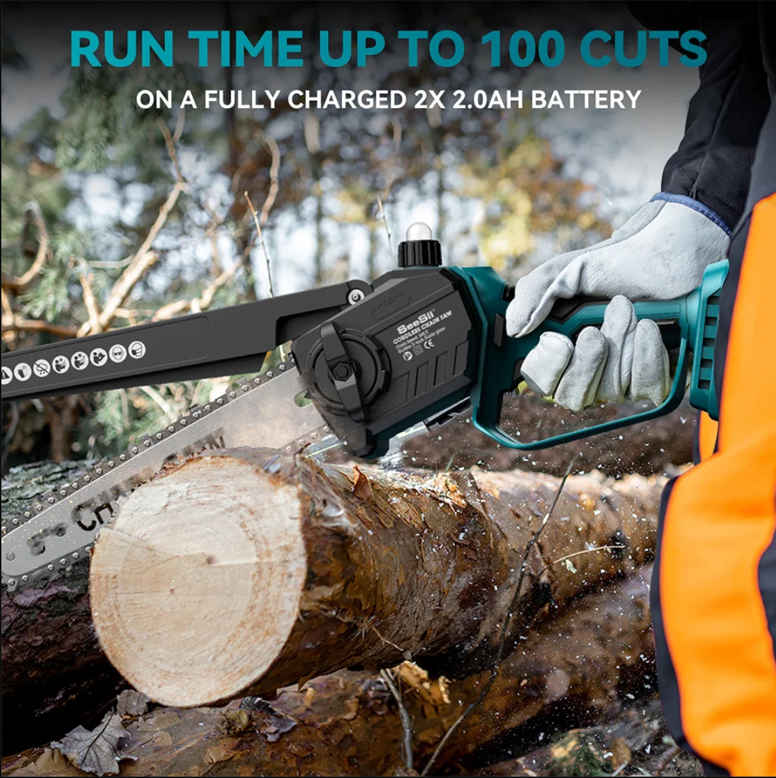 SeeSii 8 Inch Cordless Brushless Electric Chainsaw with 2.0 4.0Ah ...