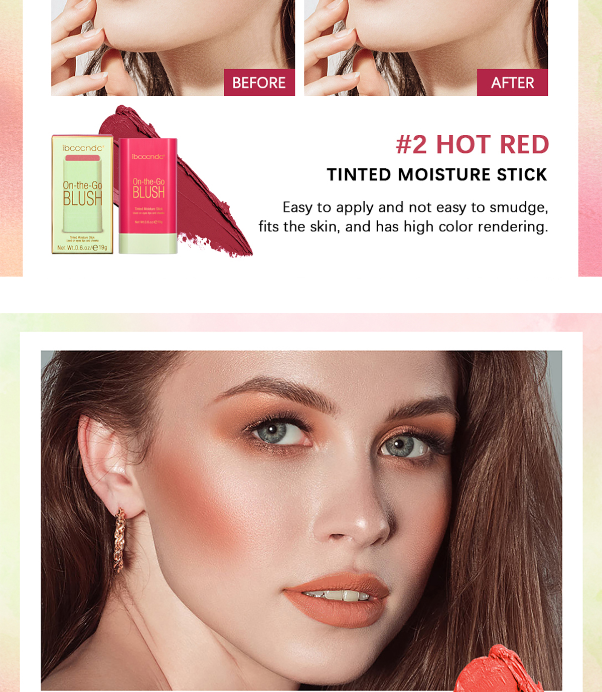 Ibcccndc Multi-function Blush Stick Natural Cheek Face Rouge Blusher ...