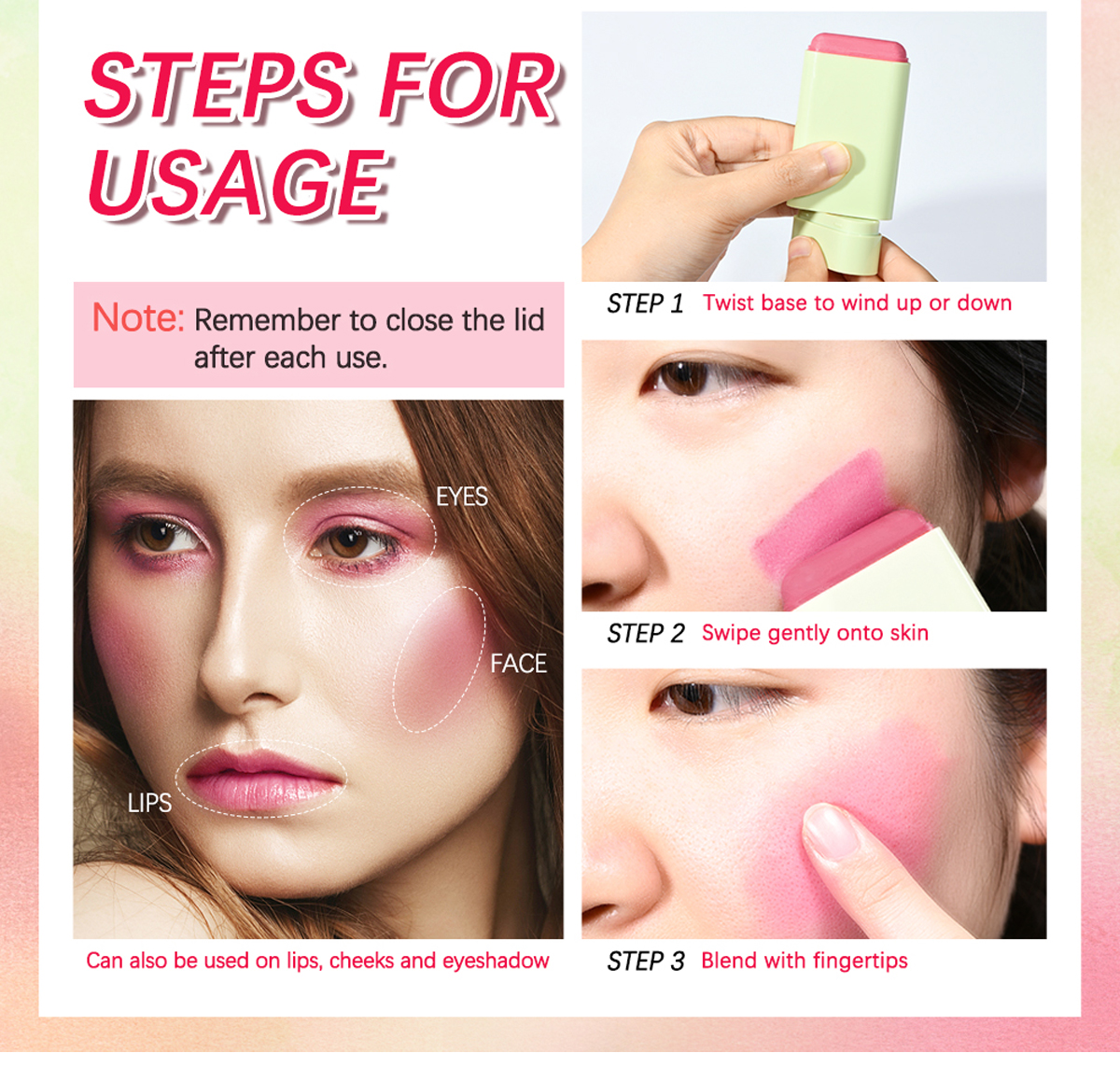 Ibcccndc Multi-function Blush Stick Natural Cheek Face Rouge Blusher ...