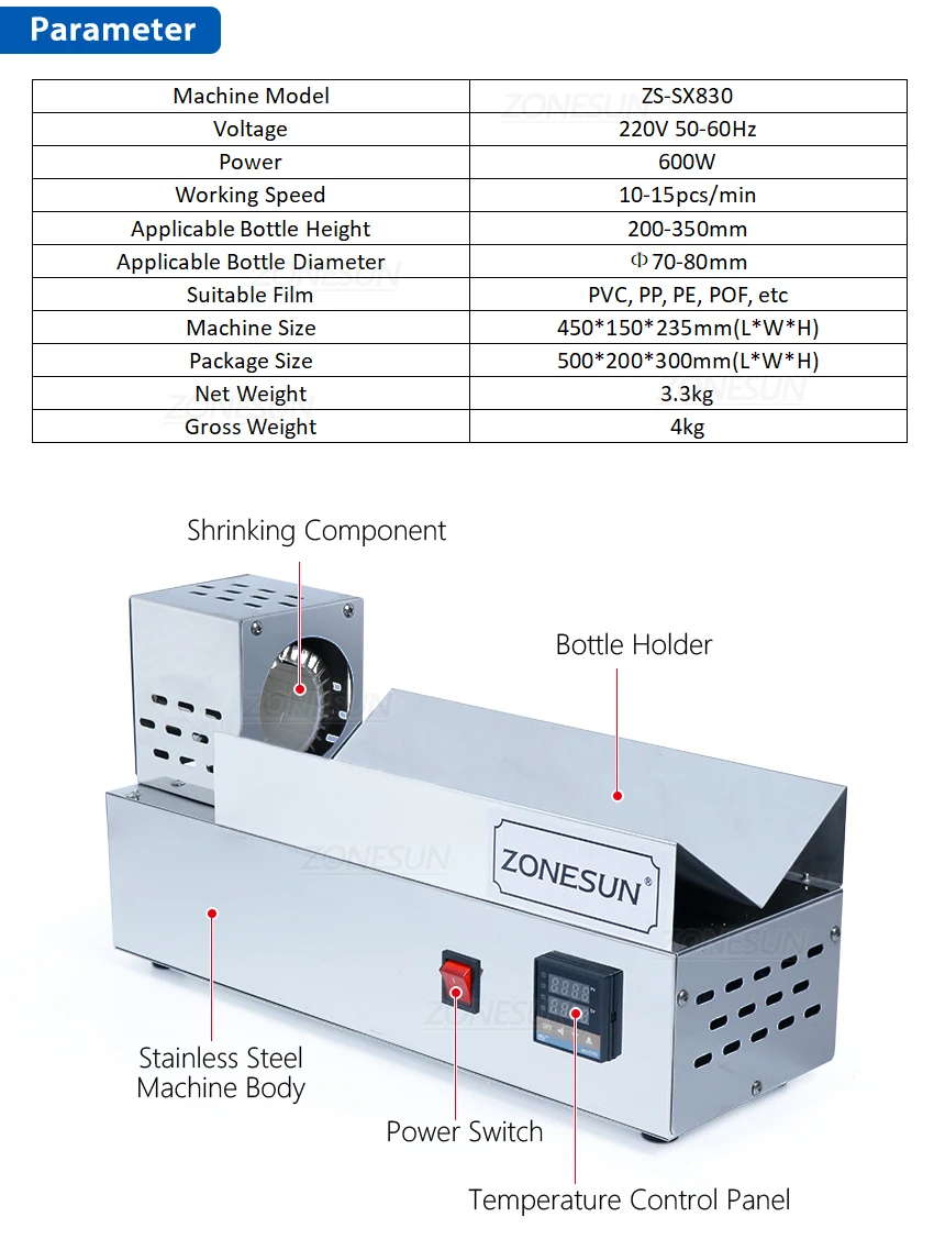 ZONESUN ZS-SX830 Wine Capsule Cap Shrinking Machine Heat Shrinker ...