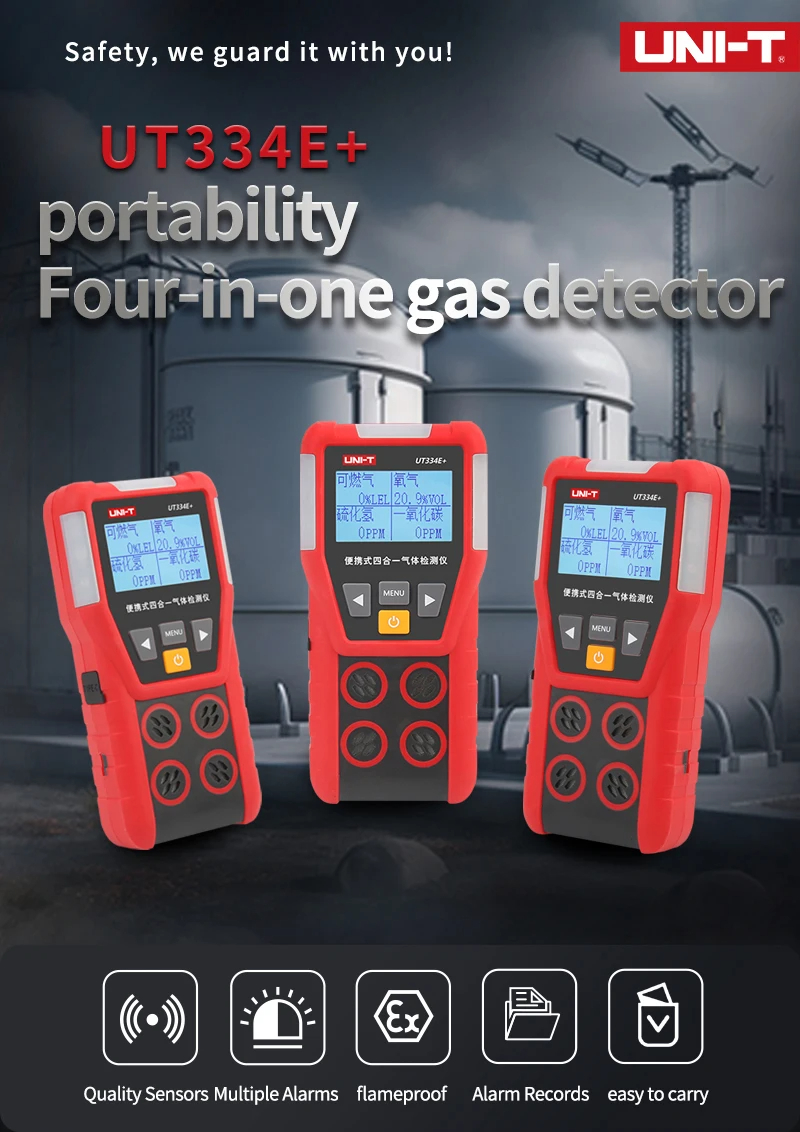 UNI-T UT334E+ Multi Gas Detector Gas Meter O2 H2S CO LEL Oxygen ...