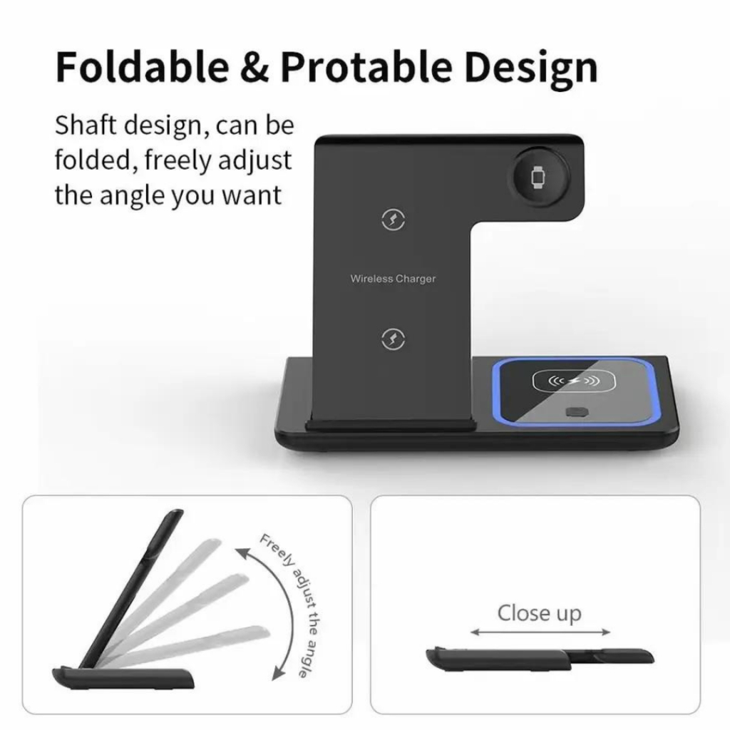3-In-1 Foldable Wirel ess Charger Fast Charging Dock Station Phone ...