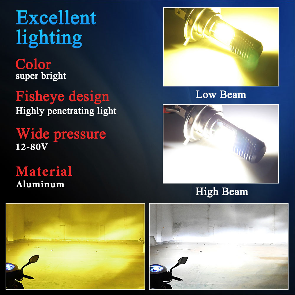 1pcs Led Motorcycle Headlight Bulbs P15D Two-color Hi Lo beam Motorbike ...