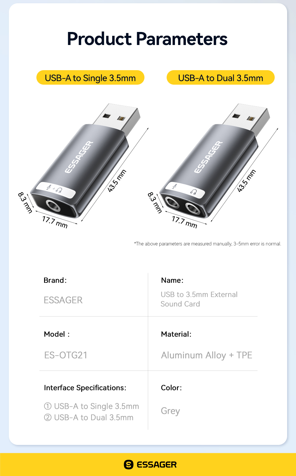 ESSAGER USB to 3.5mm external sound card Two specifications | Shopee ...