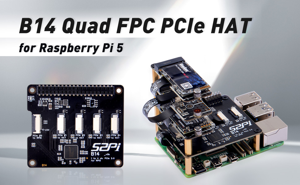 52Pi B14 Quad FPC PCIe HAT for Raspberry Pi 5 with Daisy-Chaining ...