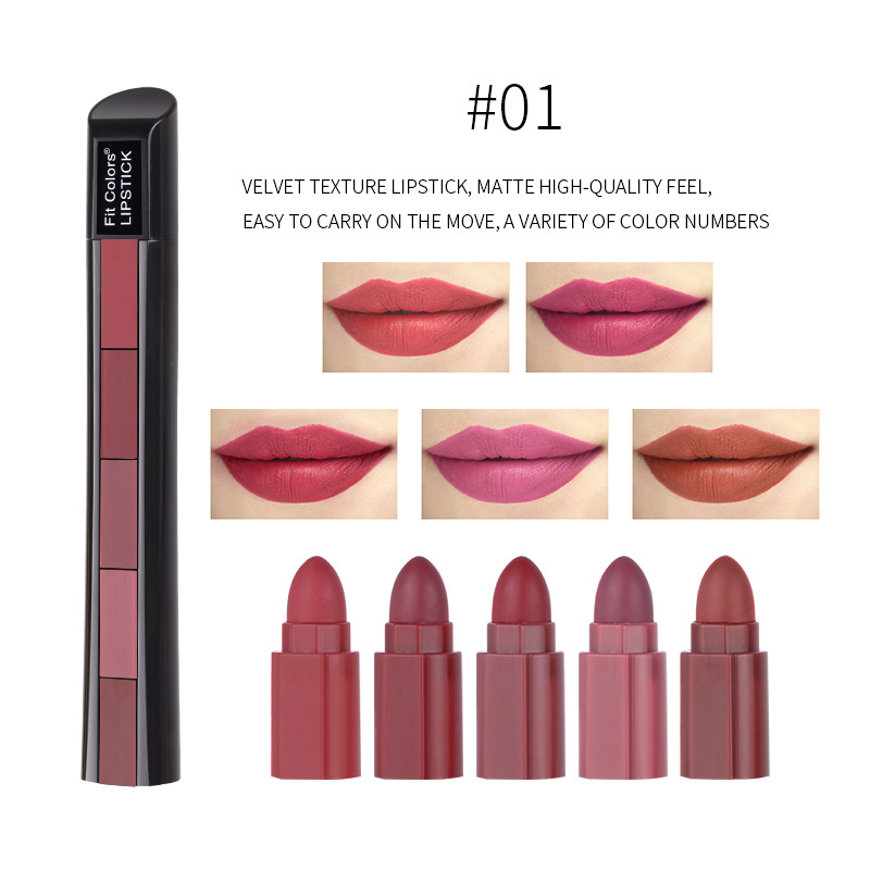 Fit Colors Matte 5 Colors Lipstick Set 5 Sections Matte Velvet Look ...