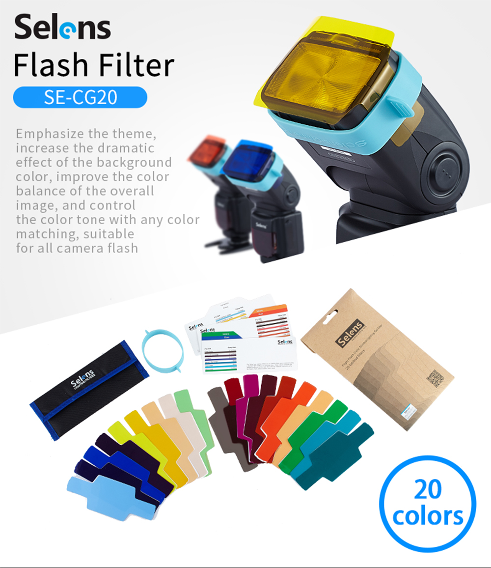 Selens Universal Flash Filter Lighting Color Gels 20PCS Combination ...