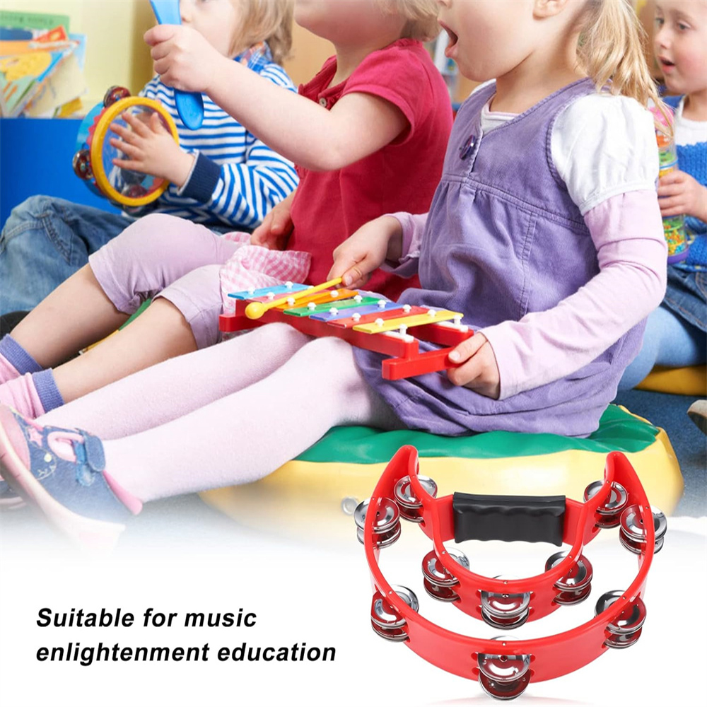 Color Plastic Double-layer Tambourine Half Moon Shaped Hand Bell Drum ...