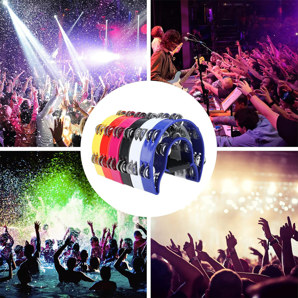 Color Plastic Double-layer Tambourine Half Moon Shaped Hand Bell Drum ...