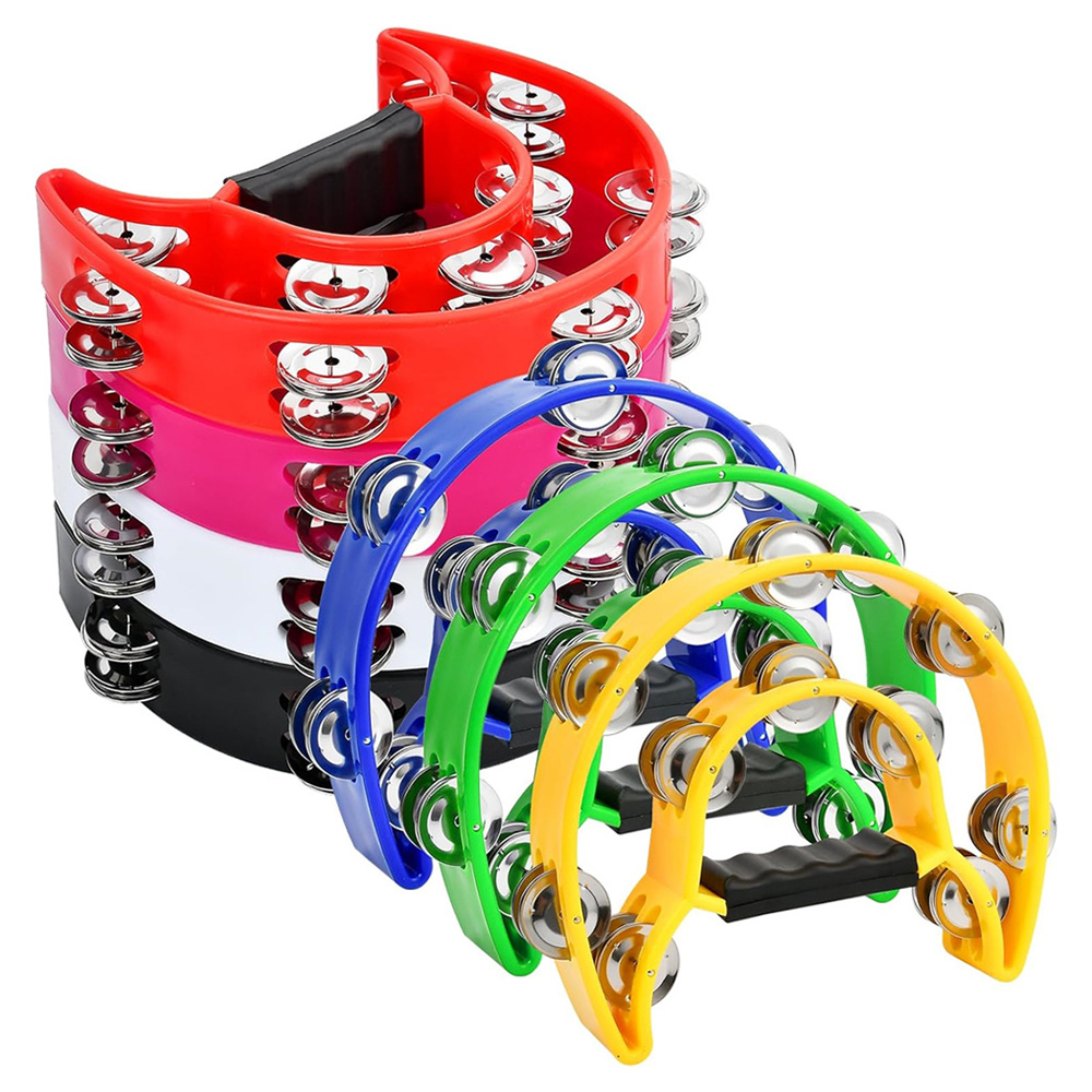 Color Plastic Double-layer Tambourine Half Moon Shaped Hand Bell Drum ...