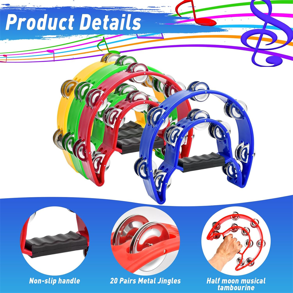 Color Plastic Double-layer Tambourine Half Moon Shaped Hand Bell Drum ...