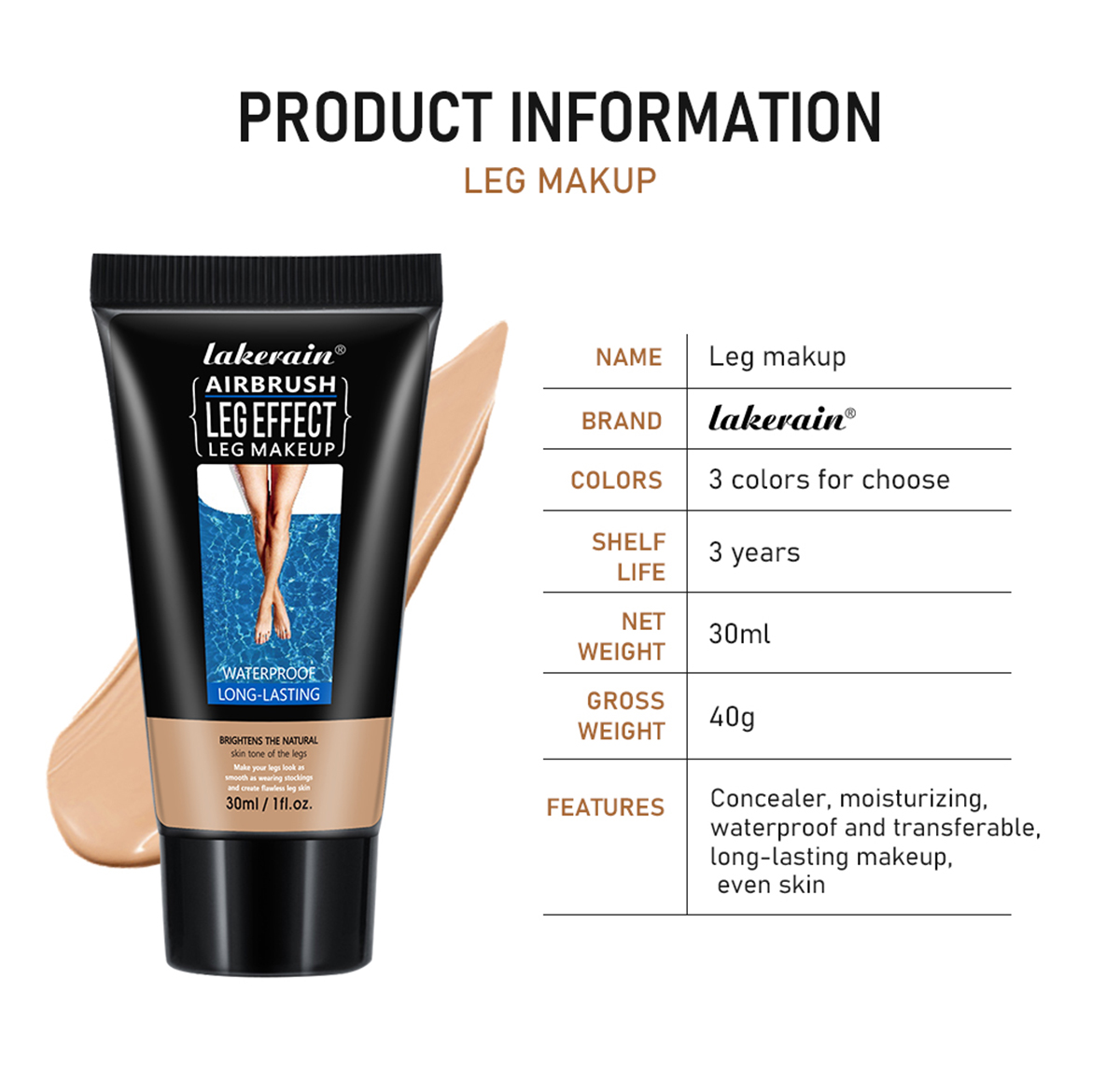 Lakerain Leg Makeup Lotion, Leg And Body Makeup For Tattoo Cover Up ...