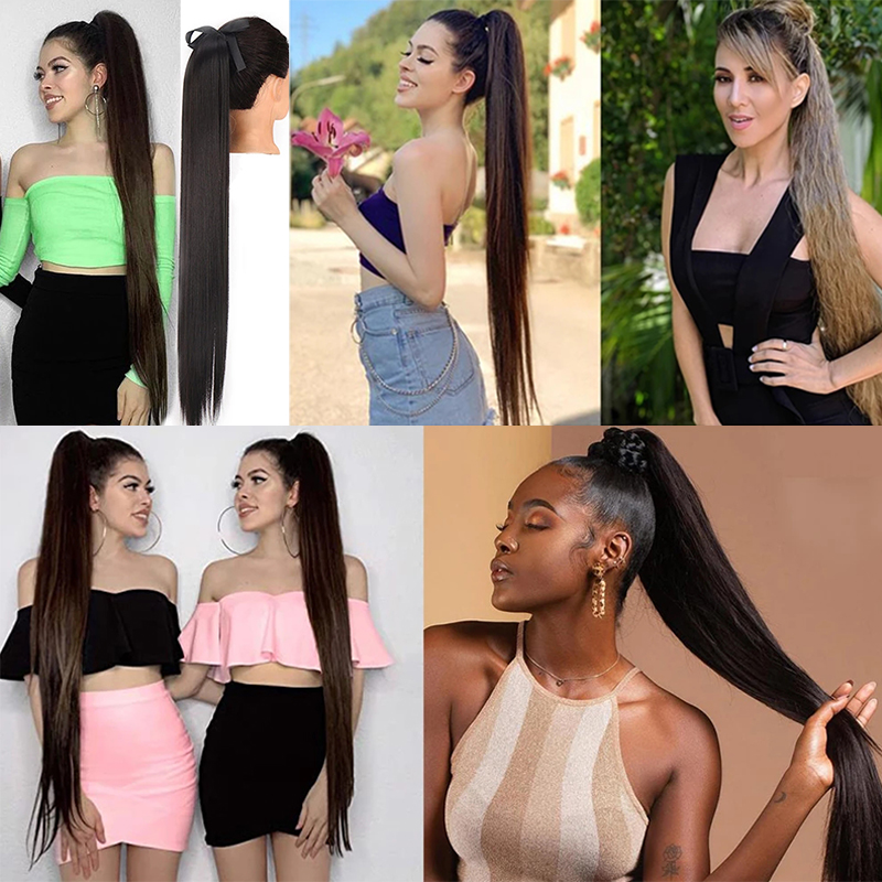 85 Cm Long Straight Ponytail Wig with Synthetic Drawstring Ponytail Wig ...