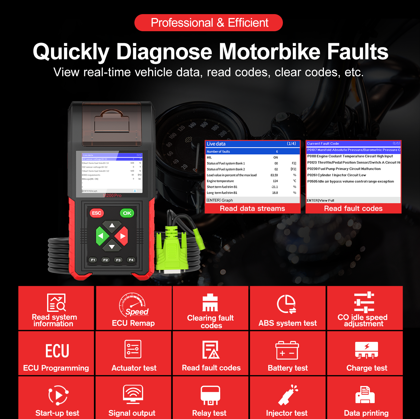 【for Honda ECU Remap】JDiag M200 Pro Motorcycle Motor Diagnostic Scanner ...