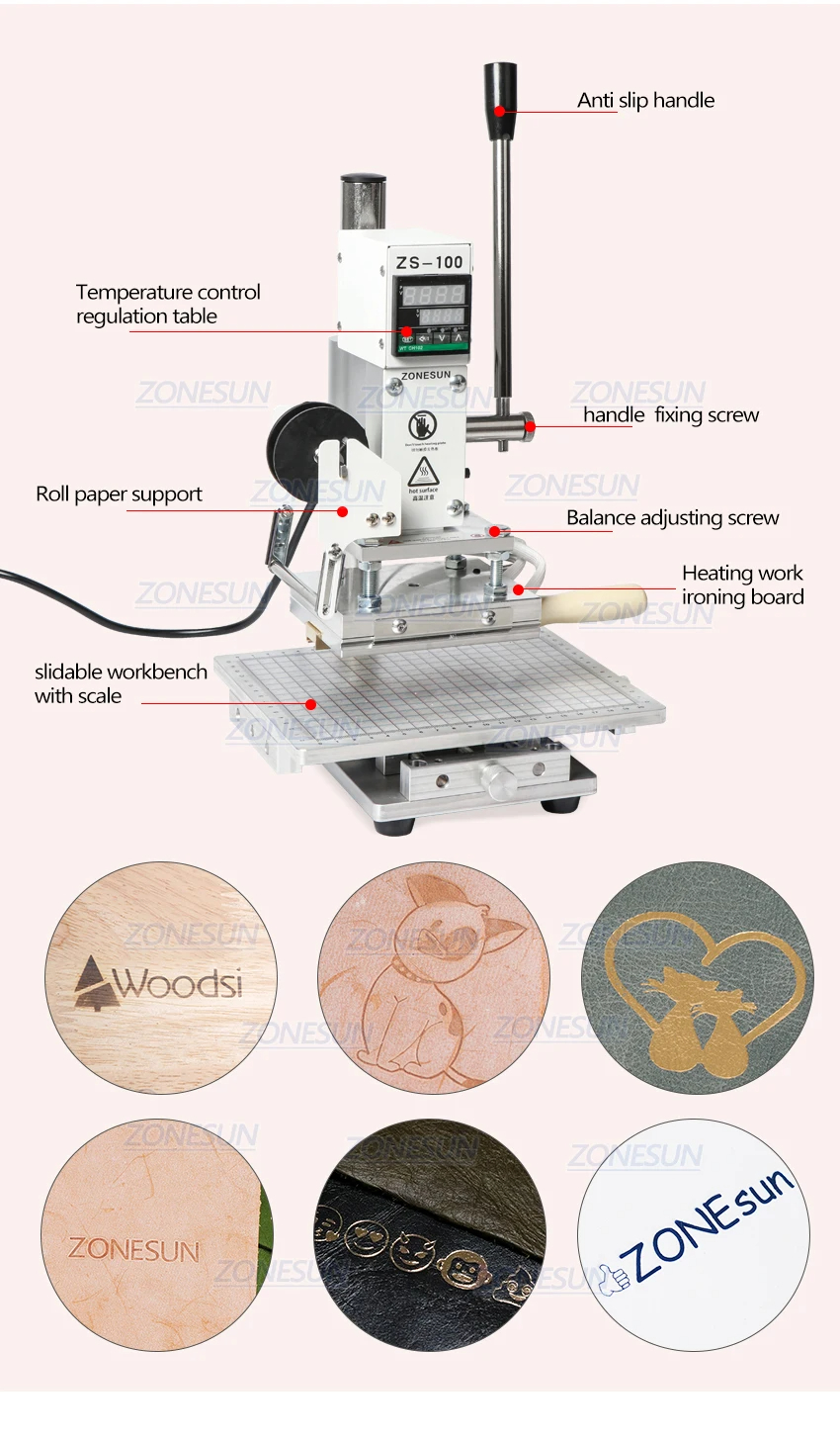 ZONESUN ZS-100C Leather Embossing Hot Foil Stamping Machine with ...