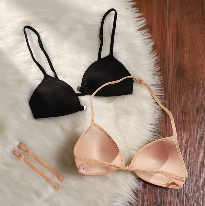 Seamless Halter Bra - Thin Straps & Front Buckle (Wire-Free, French ...